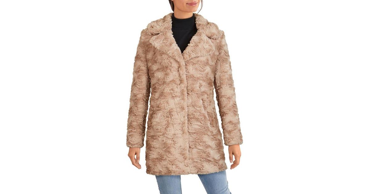 Kenneth Cole Notch Collar Faux Fur Coat in Natural | Lyst