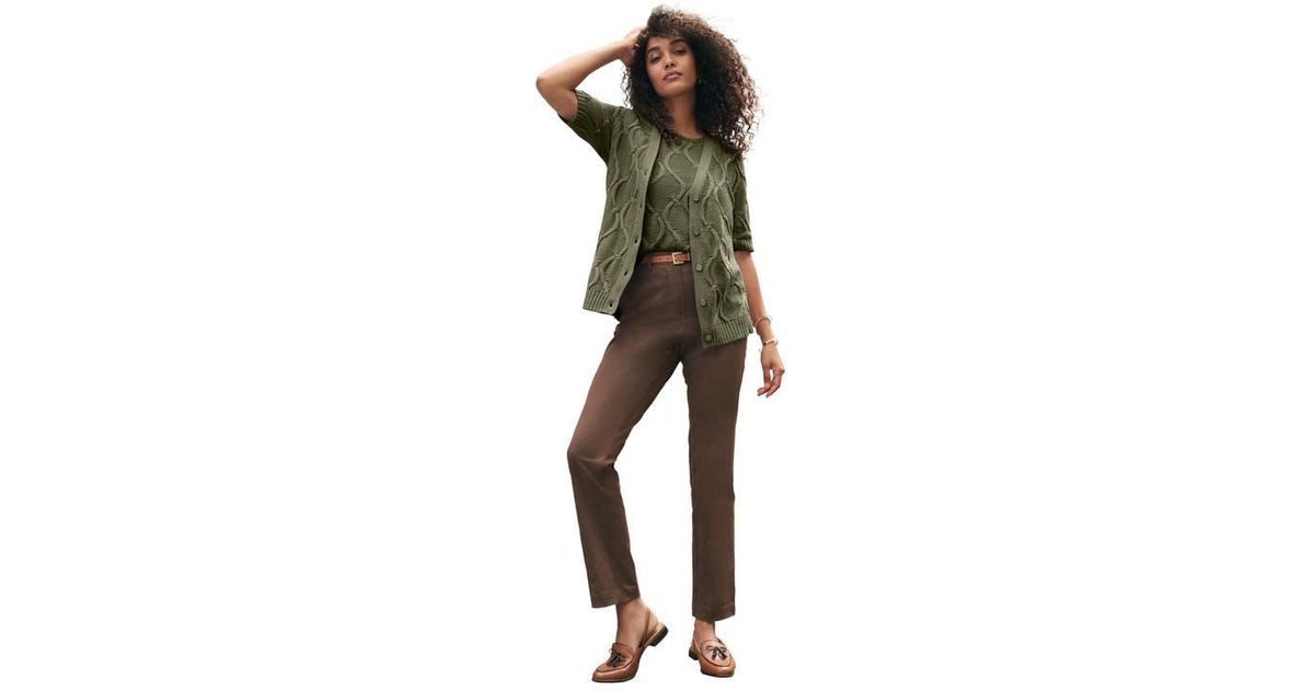 Jessica London Elbow Sleeve Cable Cardigan in Green | Lyst
