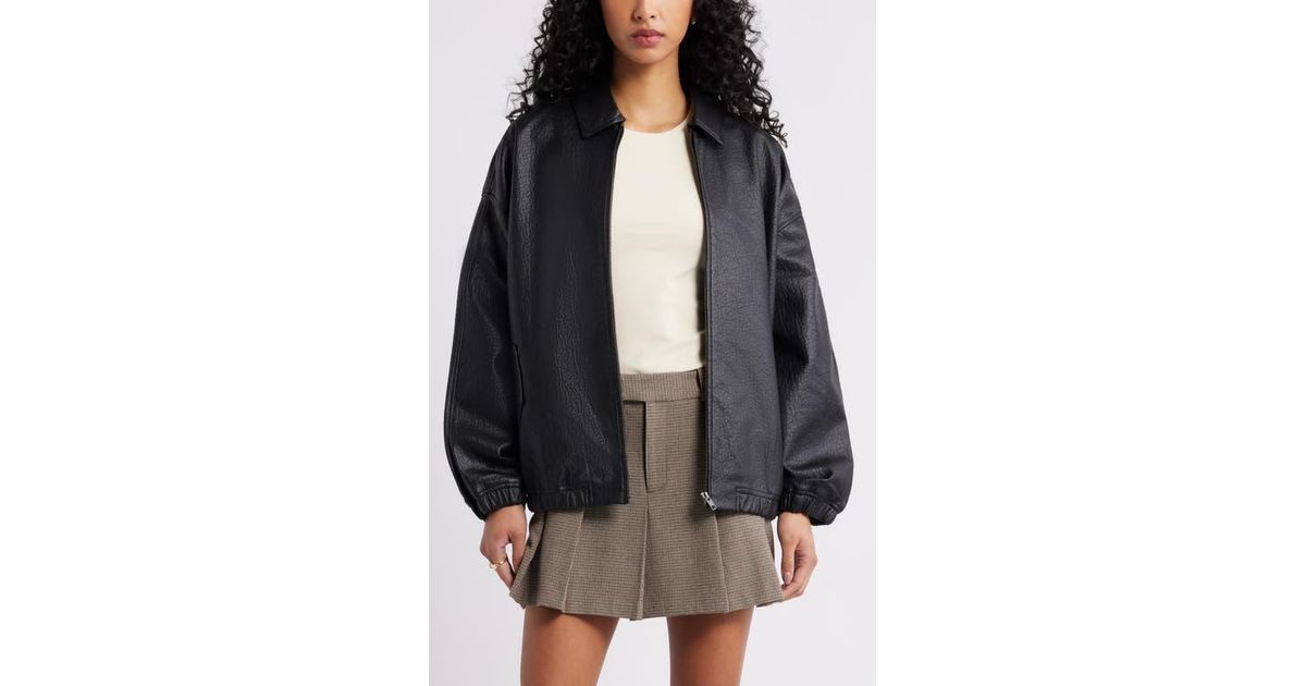 Open Edit Oversize Faux Leather Jacket in Black | Lyst