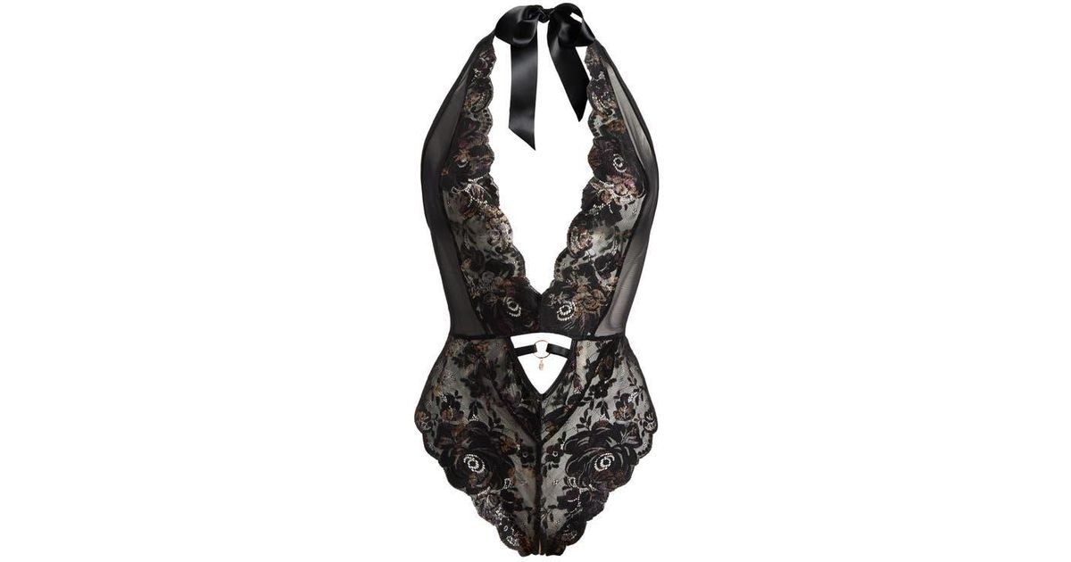 Coquette Lace Open Gusset Teddy in Black | Lyst