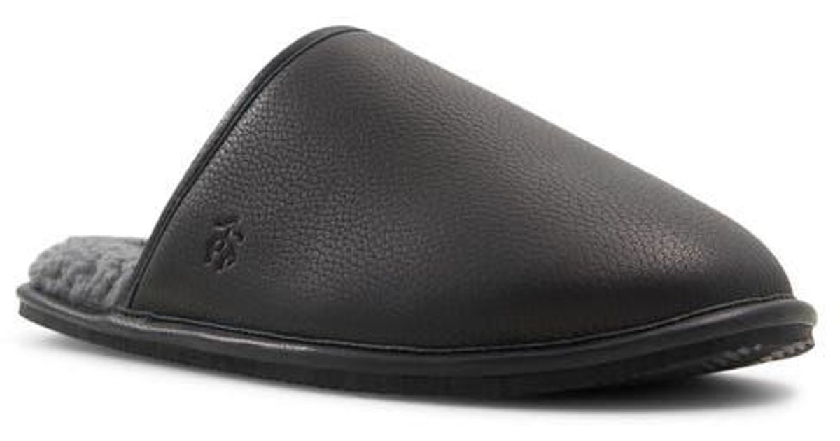Brooks Brothers Henri Genuine Shearling Lined Leather Slipper in Black ...
