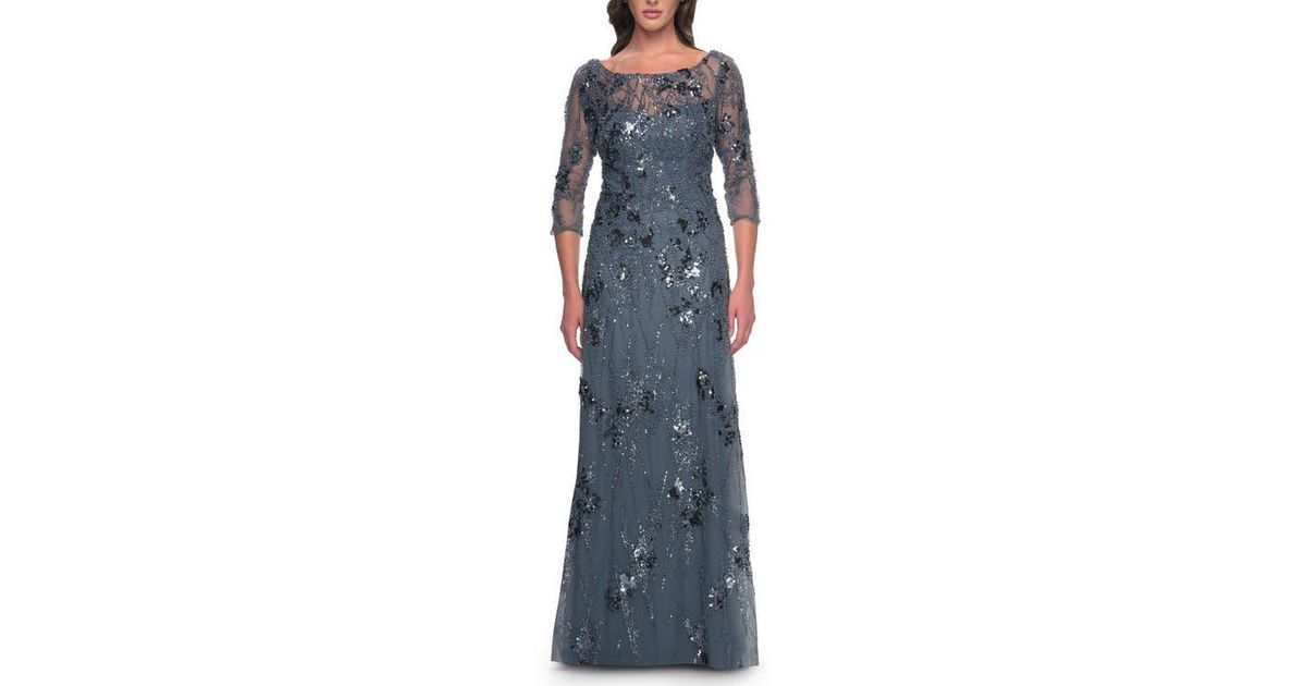 La Femme Beaded Long Mother Of The Bride Dress With Illusion Top in ...