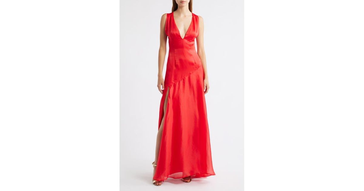 Sonya Moda Alma Plunge Bias Cut Silk Organza Gown in Red | Lyst
