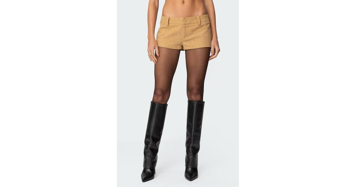 Edikted Shane Faux Suede Microshorts in Natural | Lyst