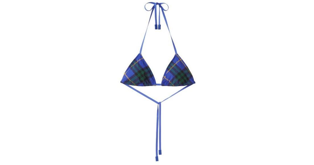 Burberry Check Bikini Top in Blue | Lyst