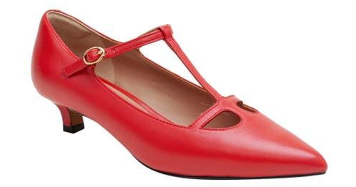 Linea Paolo Celia Pointed Toe T-Strap Pump in Red | Lyst
