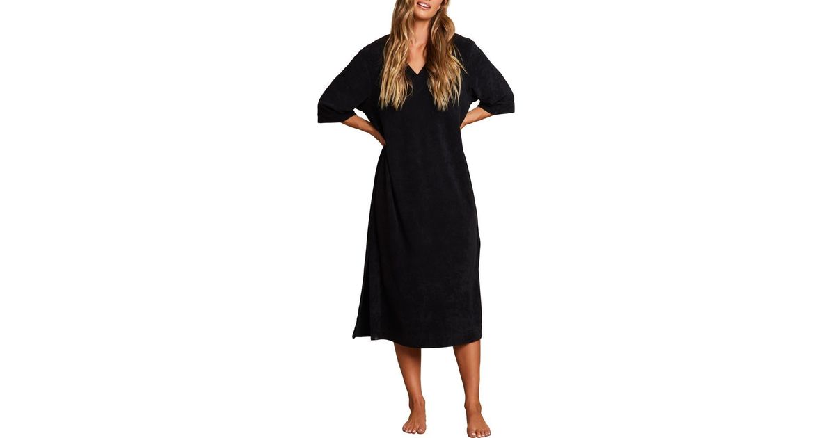 Barefoot Dreams Cozy Terry Double V Caftan Nightgown in Black | Lyst