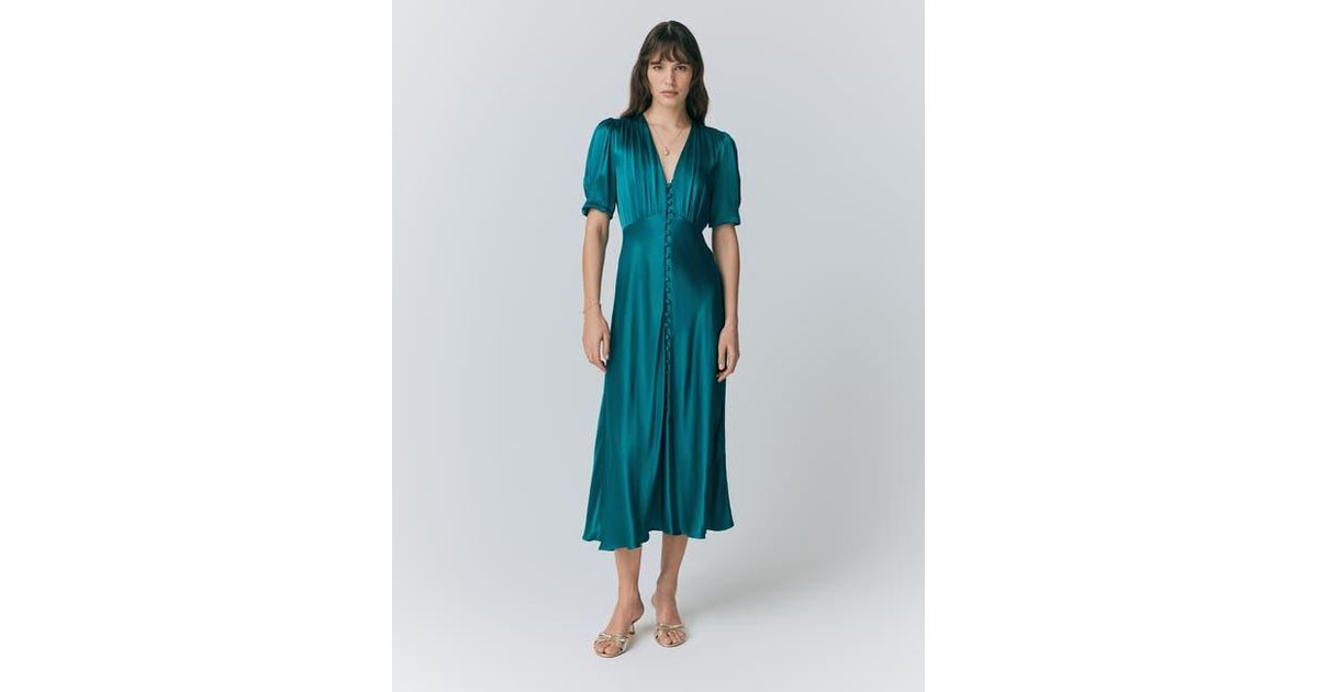 Ghost Madison Satin Midi Dress in Blue | Lyst