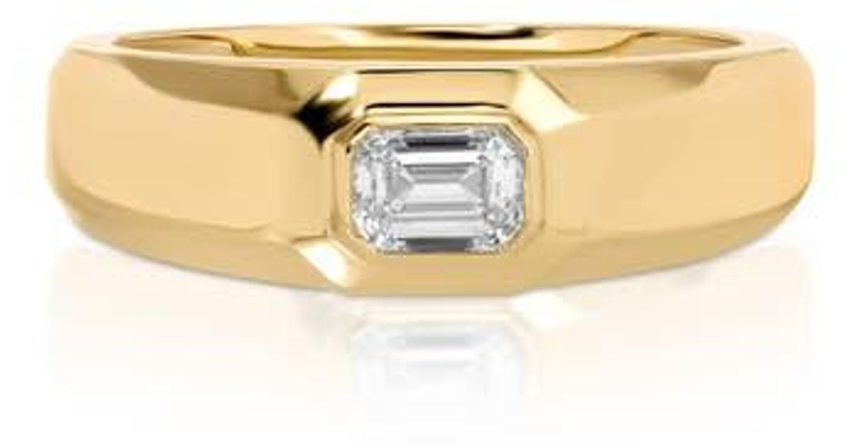 EF Collection Emerald Cut Diamond Signet Ring in Metallic | Lyst
