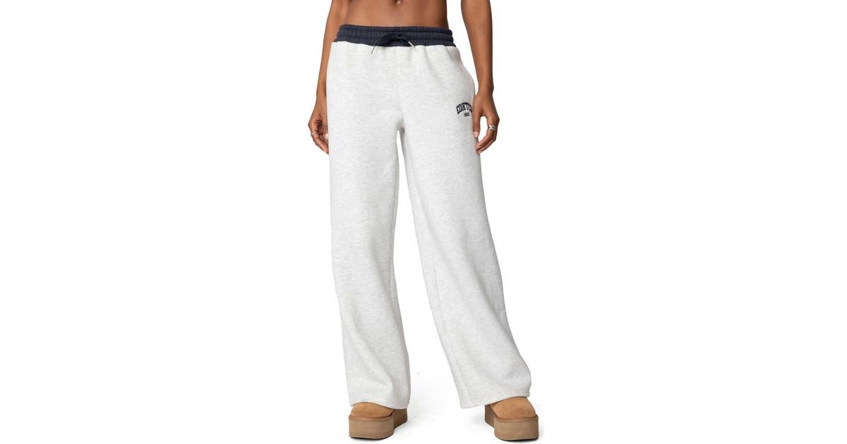 Edikted Contrast Waist Logo Wide Leg Sweatpants in Gray | Lyst