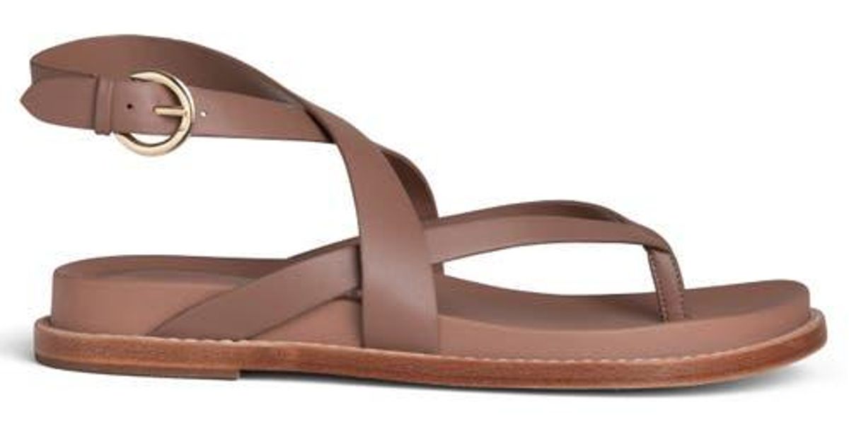 Allegra James Elise Leather Flat Sandal in Brown | Lyst