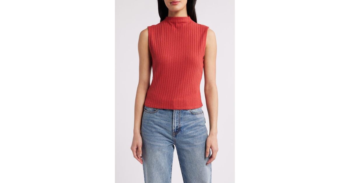Bella Dahl Funnel Neck Rib Tank in Red | Lyst