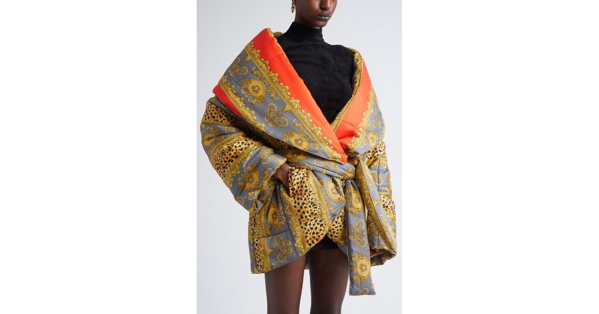 Versace Reversible Belted Cheetah Stripe Wrap Puffer Jacket | Lyst