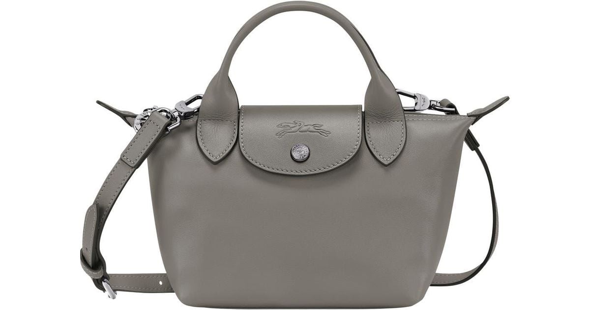 Longchamp Extra Small Le Pliage Xtra Leather Top Handle Bag in Gray | Lyst