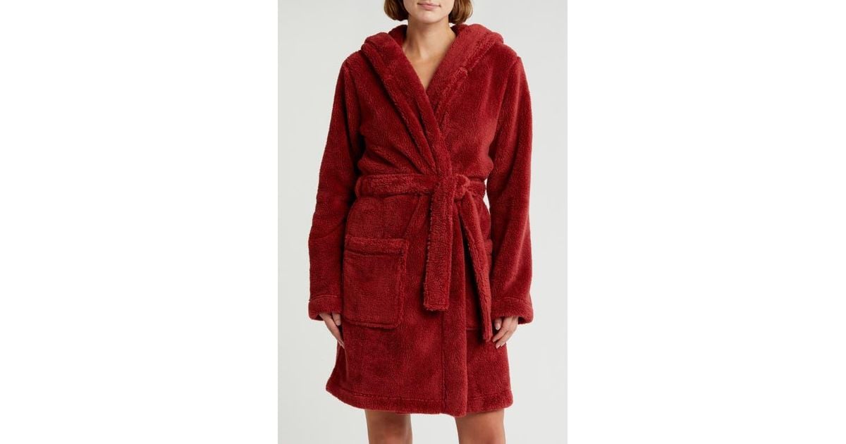UGG Aarti Faux Shearling Hooded Robe in Red | Lyst