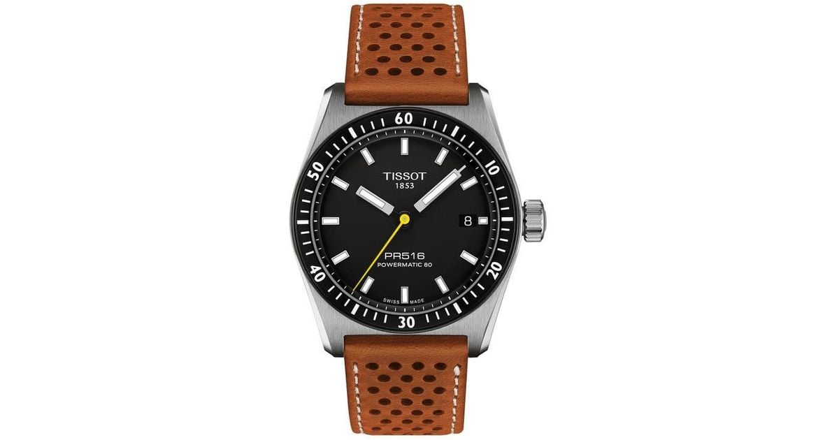Tissot Pr516 Powermatic 80 Automatic Leather Strap Watch, 38Mm in Black ...