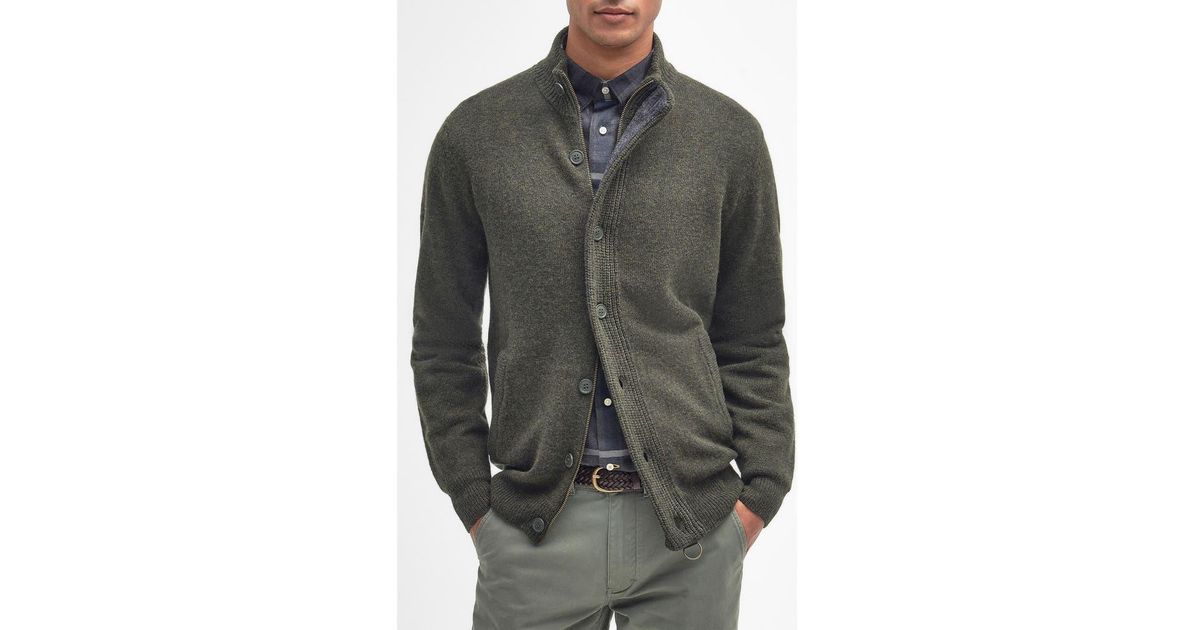 Barbour Elbow Patch Wool Cardigan in Gray for Men | Lyst