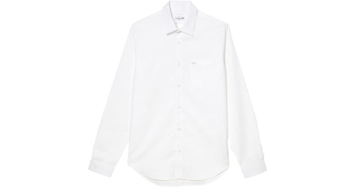Lacoste Regular Fit Solid Poplin Button-Up Shirt in White for Men | Lyst