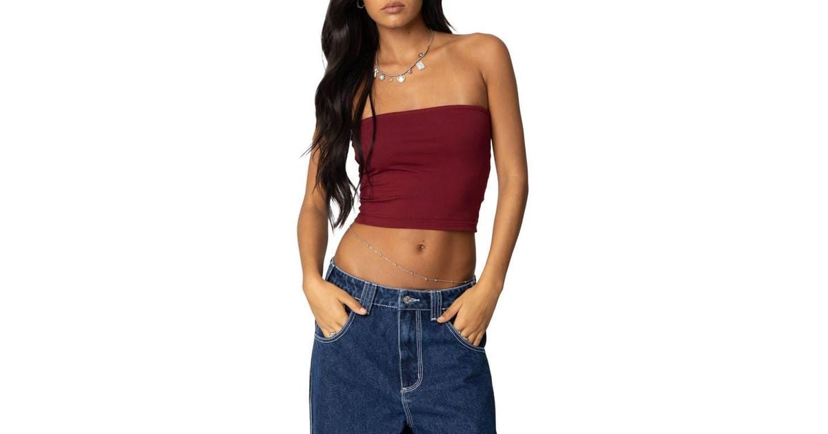 Edikted Basic Crop Tube Top in Blue | Lyst