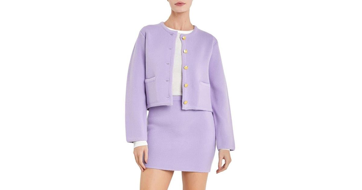 English Factory Crop Knit Cardigan in Purple | Lyst