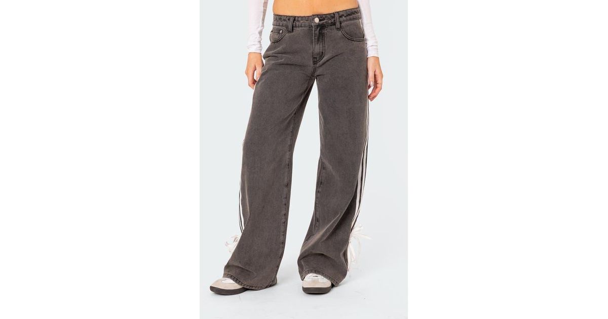 Edikted Ribbon Stripe Washed Low Rise Wide Leg Jeans in Gray | Lyst