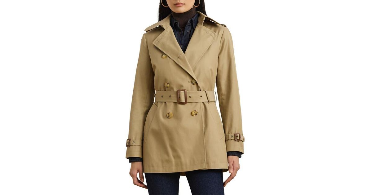 Ralph Lauren Short Double Breasted Trench Coat in Natural | Lyst