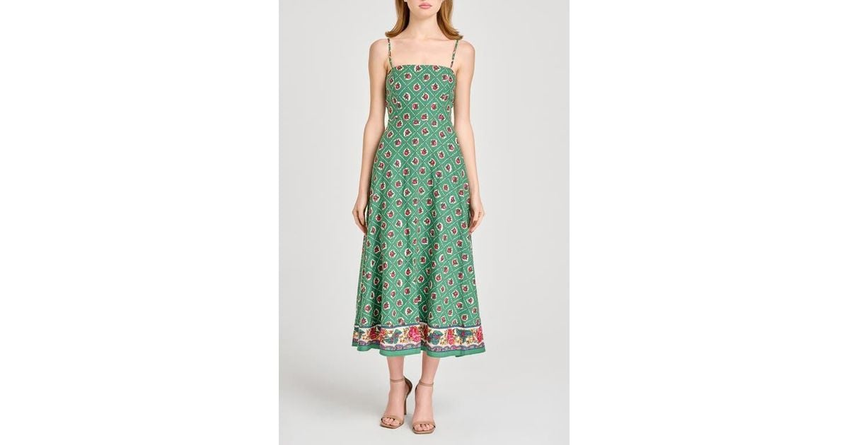 Wayf Josefina Scarf Print Linen Blend Midi Dress in Green | Lyst