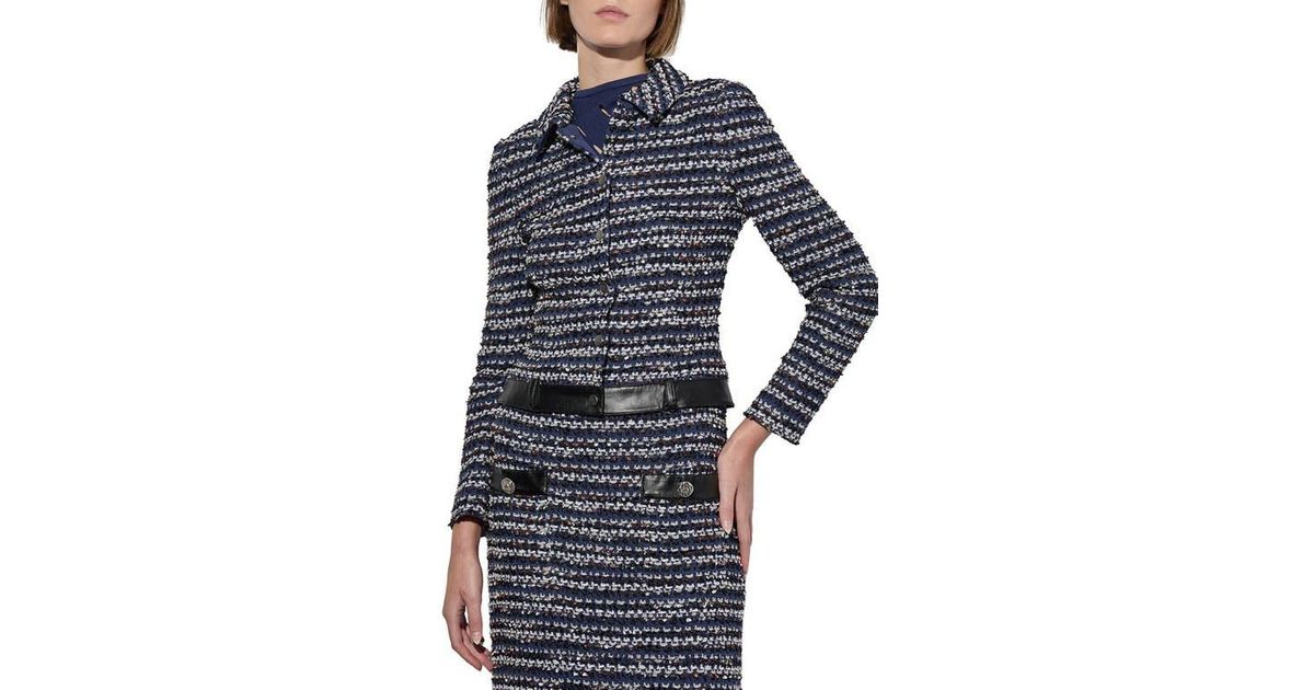 Ming Wang Multi-Stitch Snap Front Tweed Jacket in Blue | Lyst