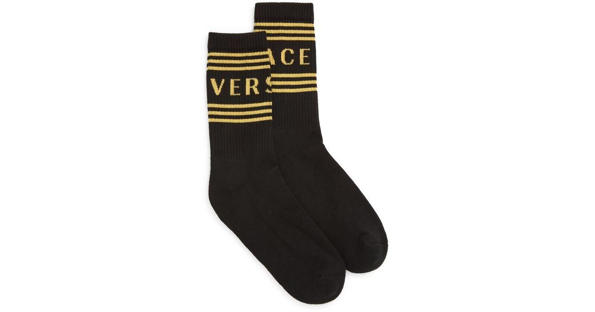 Versace '90S Logo Stripe Crew Socks in Black for Men | Lyst