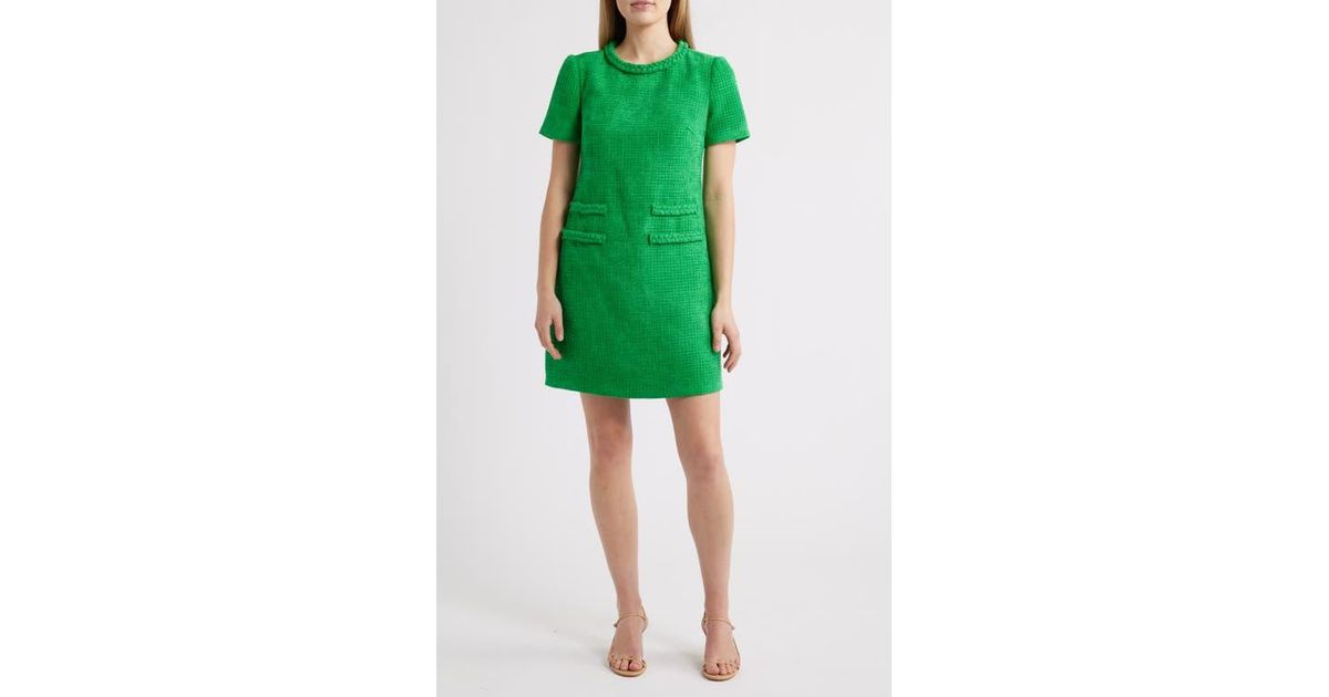 Eliza J Braid Detail Tweed Dress in Green | Lyst
