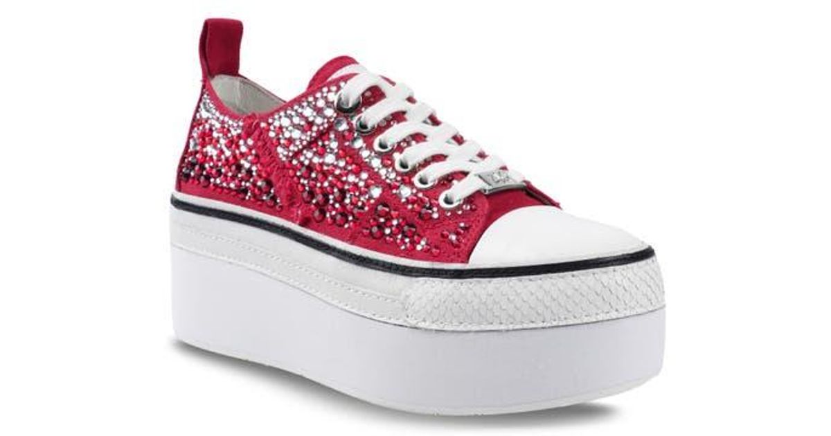 Zigi Embellished Platform Lace-Up Sneakers in Pink | Lyst