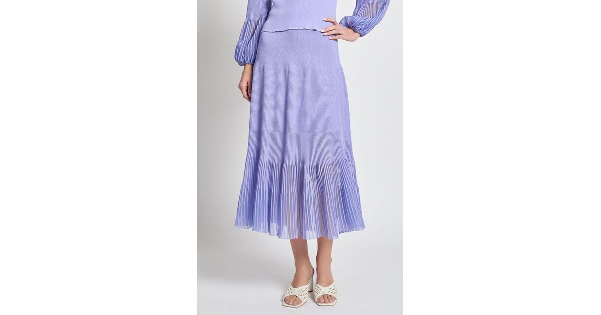 Misook Heritage Fit Pleated Sheer Hem Skirt in Purple | Lyst