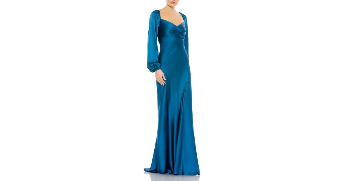 Mac Duggal Sweetheart Neckline Long Puff Sleeve Gown in Blue | Lyst