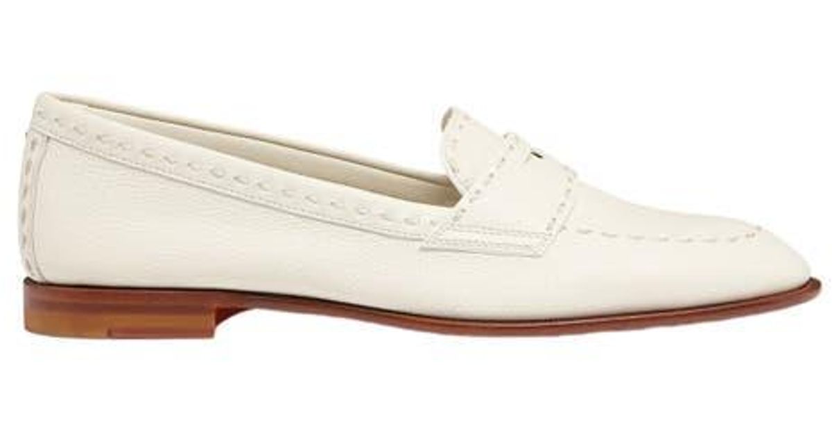Santoni Tumbled Leather Penny Loafer in White | Lyst
