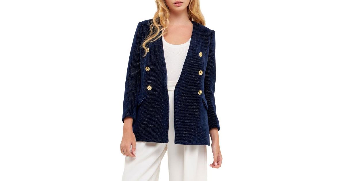 English Factory Texture Metallic Double Breasted Jacket in Blue | Lyst