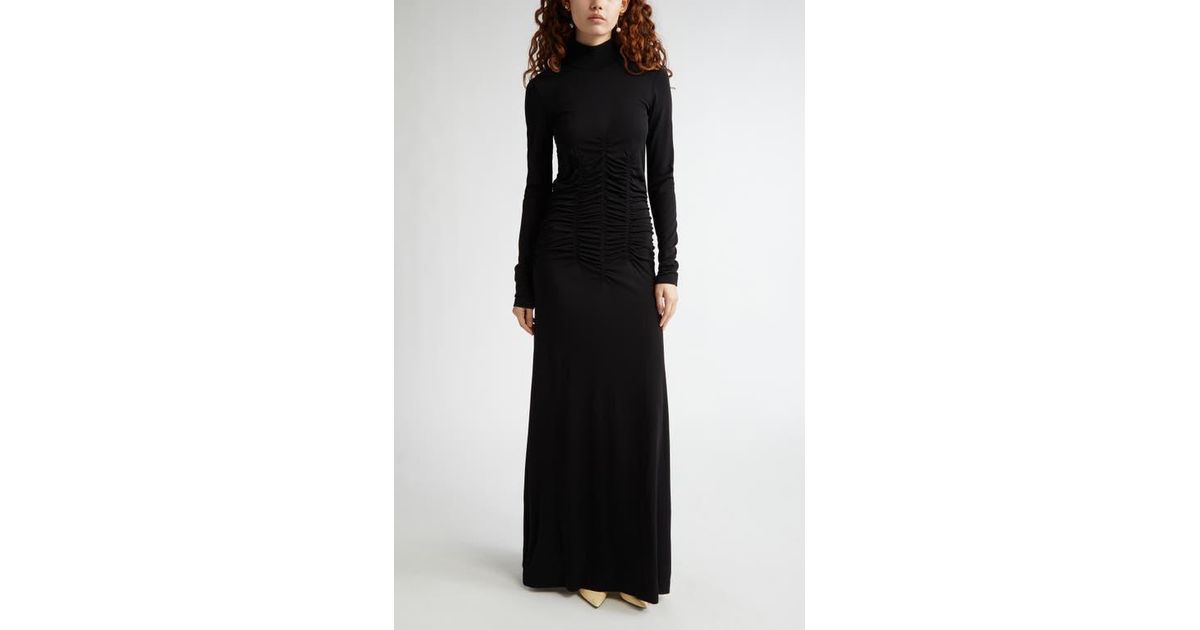 BITE STUDIOS Ruched Long Sleeve Jersey Turtleneck Dress in Black | Lyst