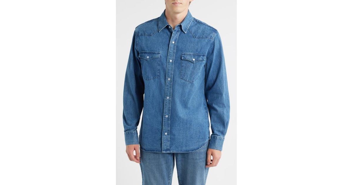 Schott Nyc Cotton Denim Western Shirt in Blue for Men | Lyst