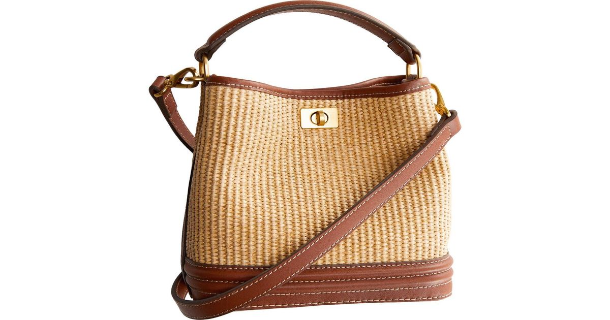 Mango Raffia Effect Bucket Bag in Brown | Lyst