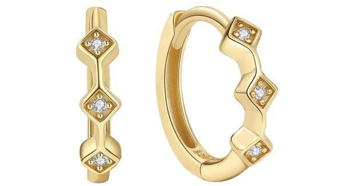 Mazin Jewels Triple Stone Huggies in Metallic | Lyst