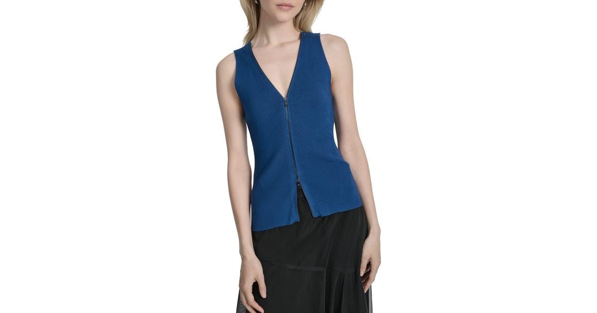 DKNY Two-Way Zip Knit Vest in Blue | Lyst