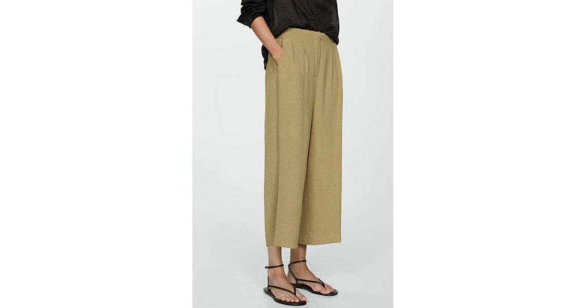 Mango Textured Ankle Wide Leg Pants in Green | Lyst