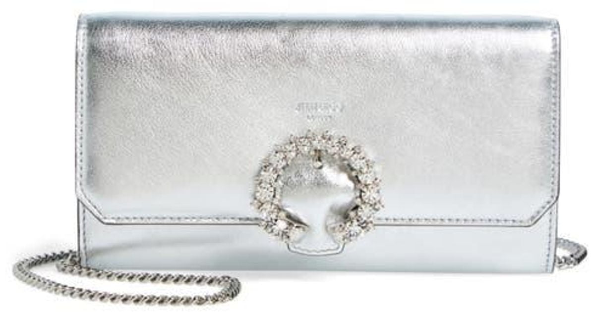 Jimmy Choo Metallic Leather Wallet On A Chain in Gray | Lyst
