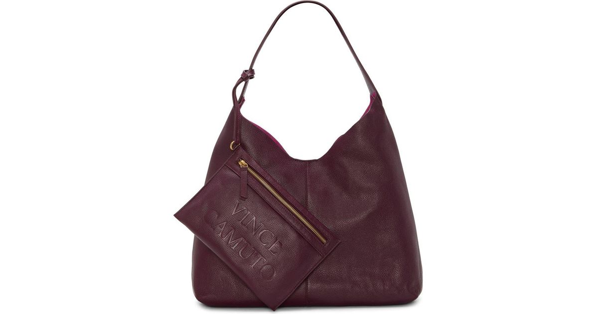 Vince Camuto Jenna Pebble Leather Hobo Bag in Purple | Lyst