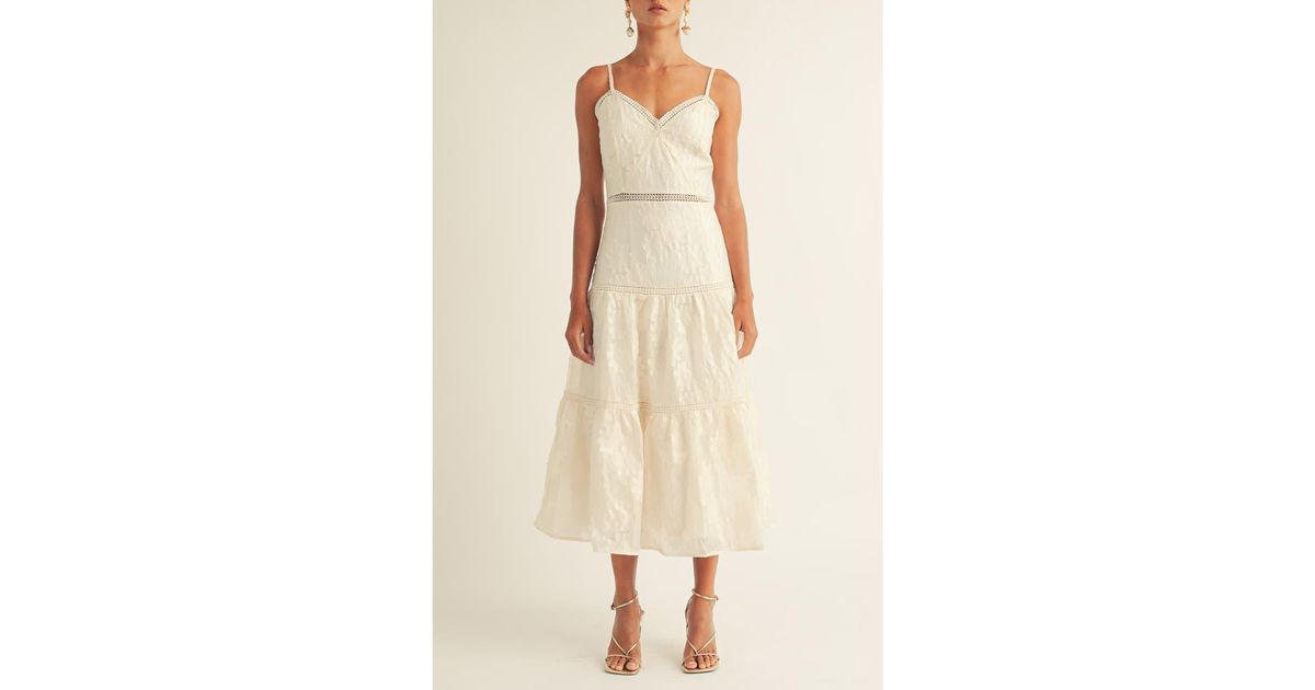 Arose Studio Sam Floral Jacquard Tiered Organza Midi Dress in Natural | Lyst