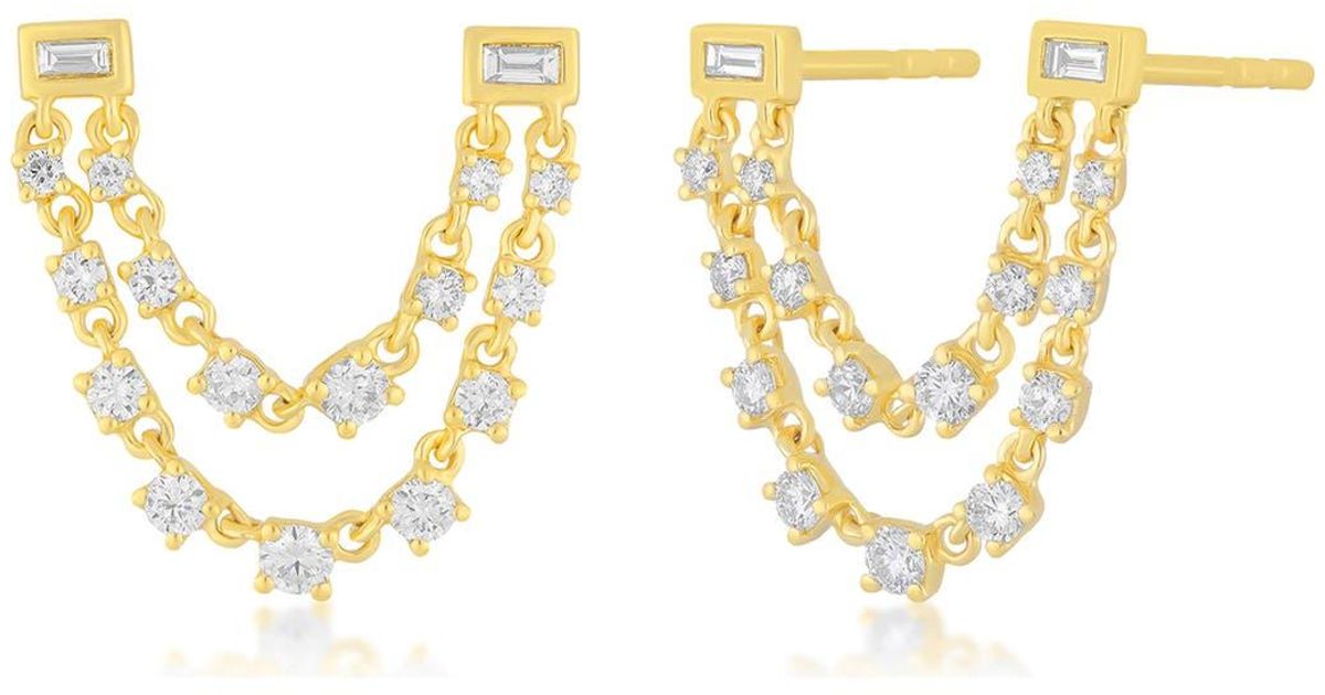 EF Collection Diamond Chain Double Stud Earrings in Metallic | Lyst