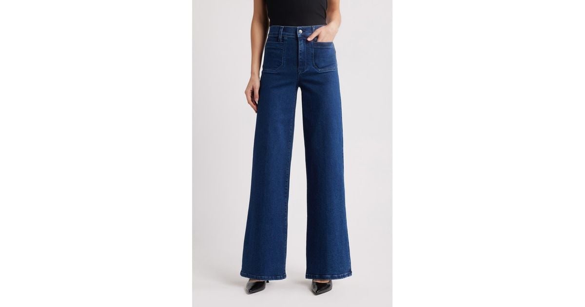 FRAME Le Slim Palazzo Patch Pocket High Waist Wide Leg Jeans in Blue | Lyst