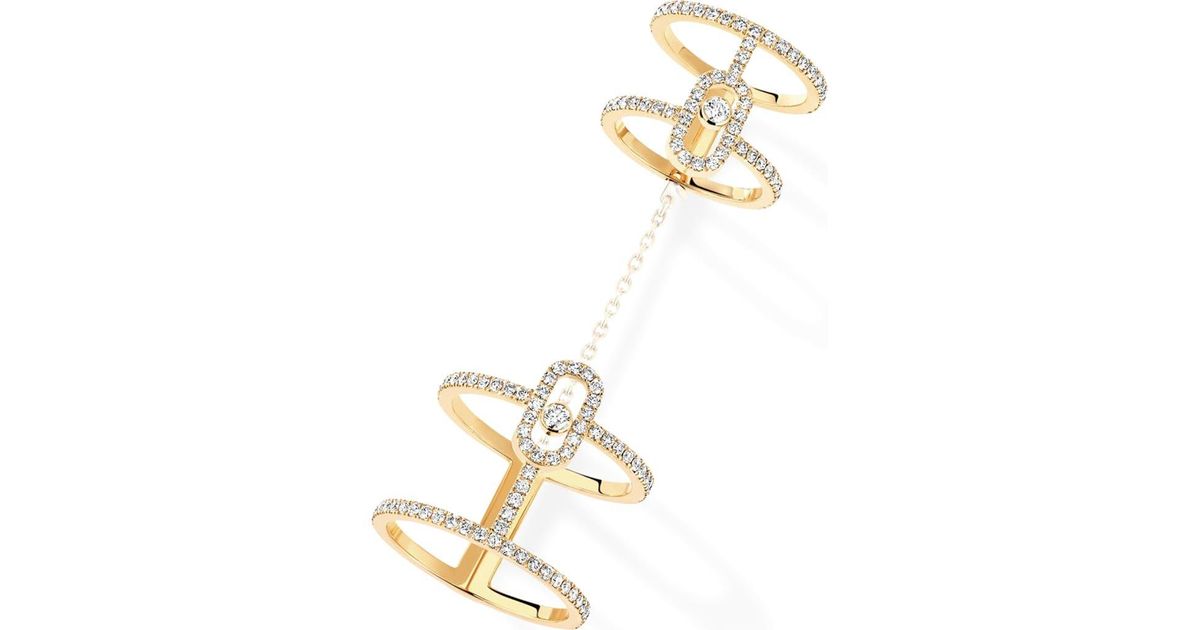 Messika Move Uno Diamond Pavé Double Ring With Detachable Chain in Metallic | Lyst