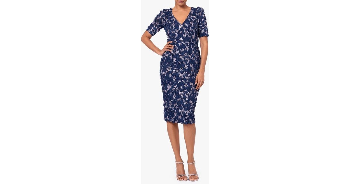 Xscape Evenings Embroidered Floral Sheath Midi Dress in Blue | Lyst