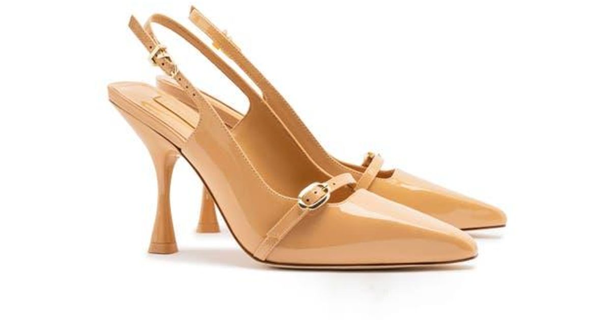 Larroude Ins Hi Slingback Pointed Toe Pump in Natural | Lyst