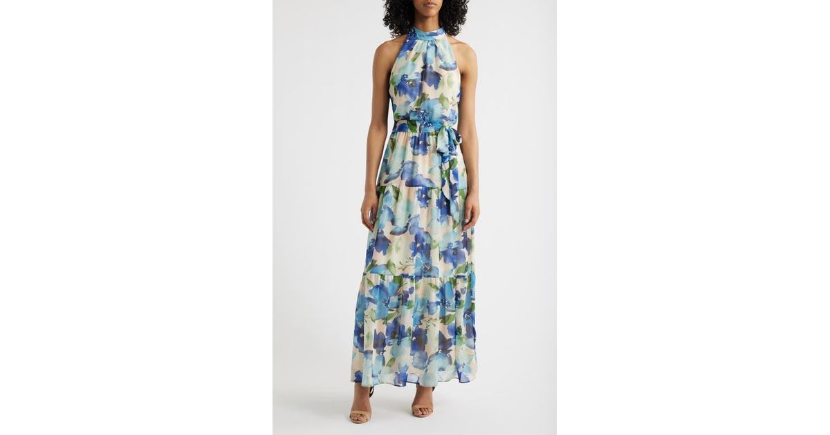 Julia Jordan Floral Chiffon Maxi Dress in Blue | Lyst
